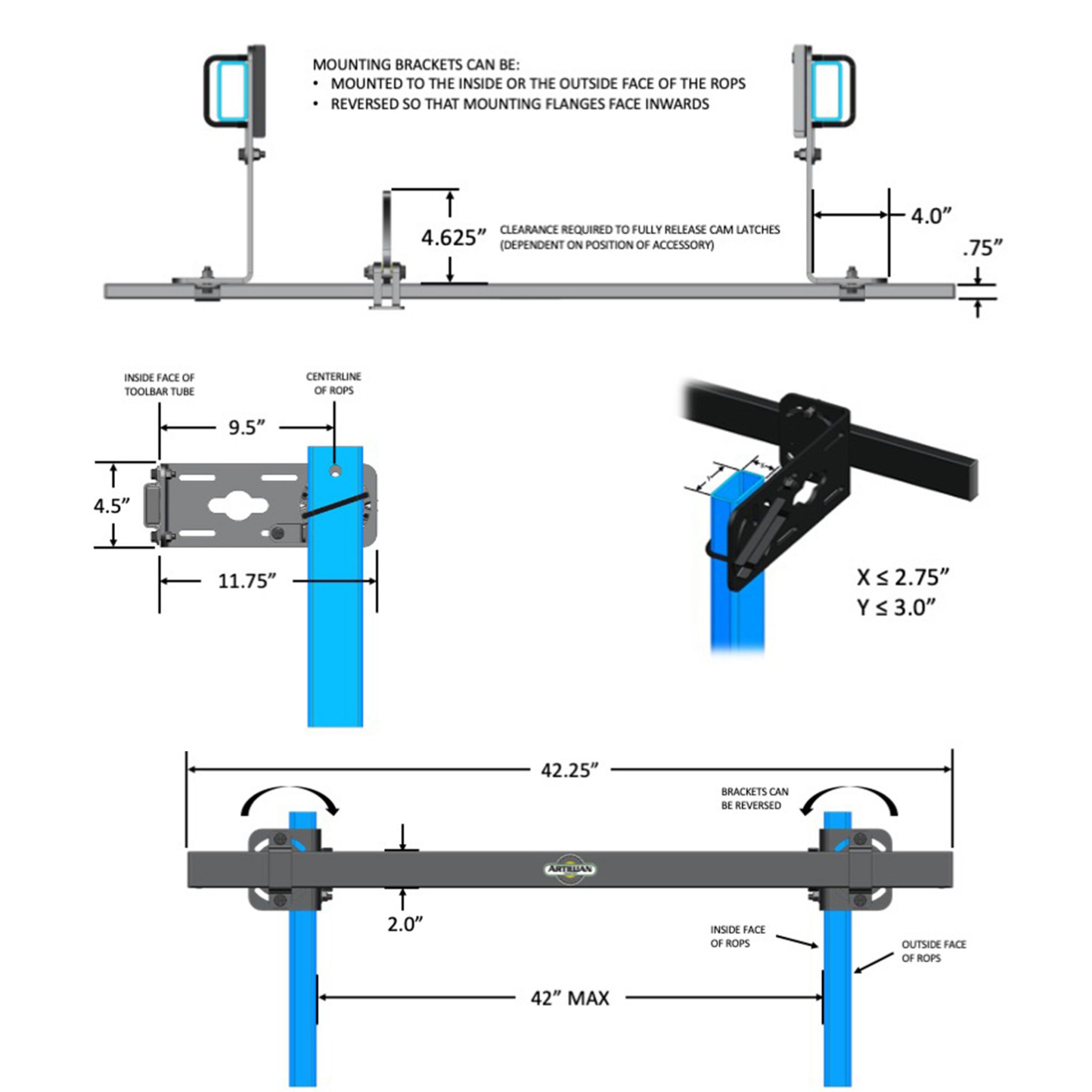 ROPS-Mount Tool Bar, 42 Inch - Curtis Cab Direct